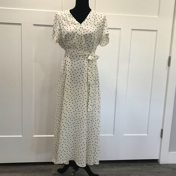 BiBi | Dresses | Bibi Ivory Maxi Dress With Black Polka Dot Size L ...